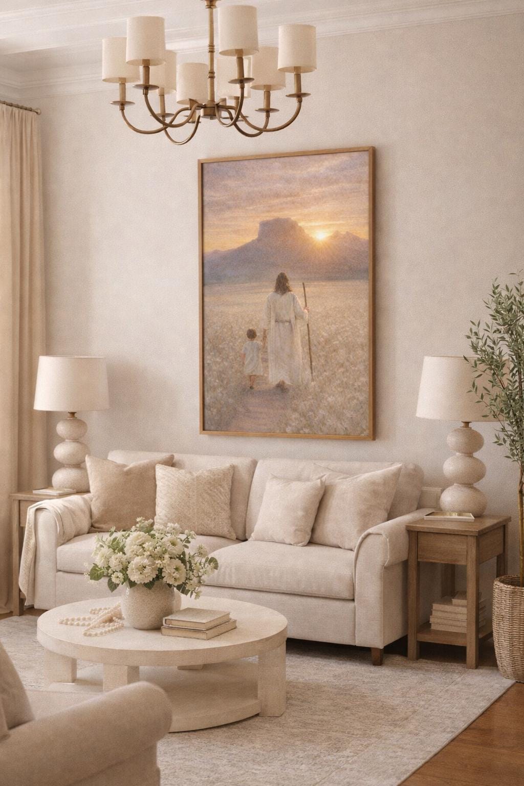 Jesus Walking With Child, Christian Digital Wall Art, Sunset Landscape ...