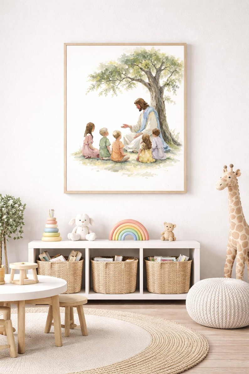 Jesus Teaching Children Printable Wall Art, Christian Nursery Decor ...