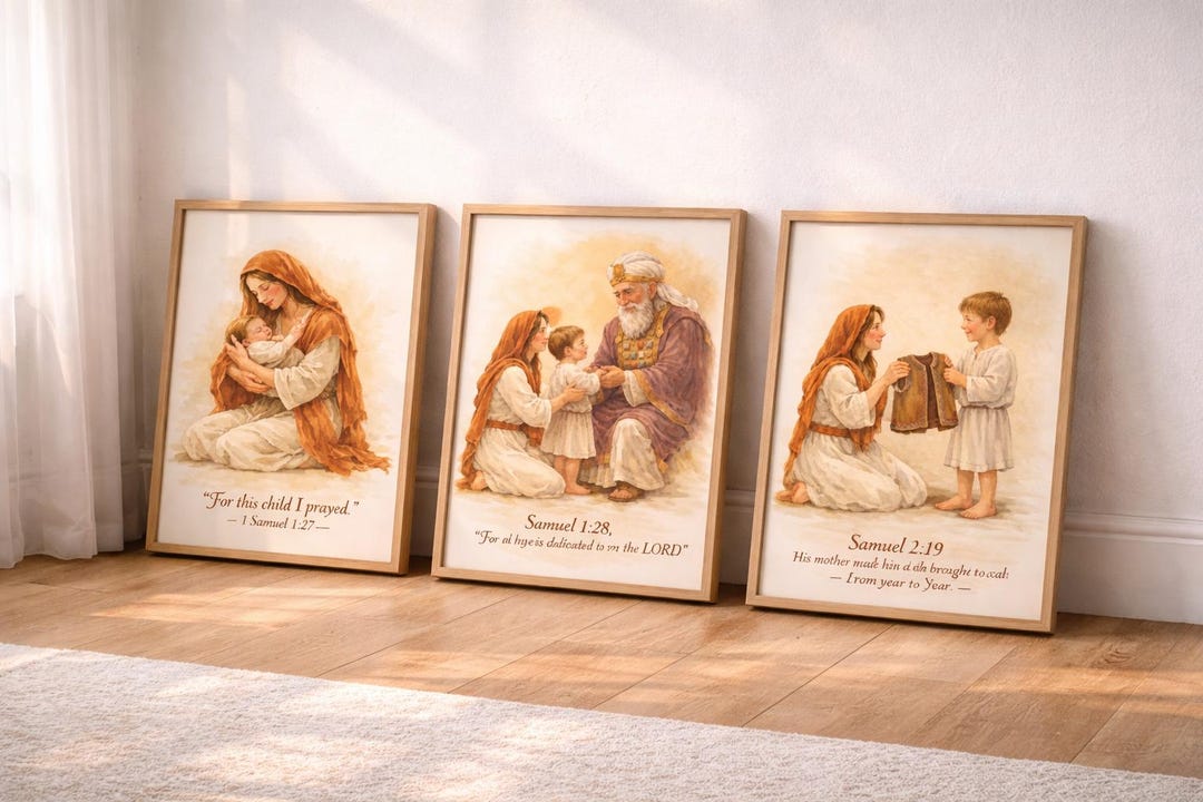 Hannah & Samuel Bible Wall Art Set Christian Triptych Printable Mothers ...