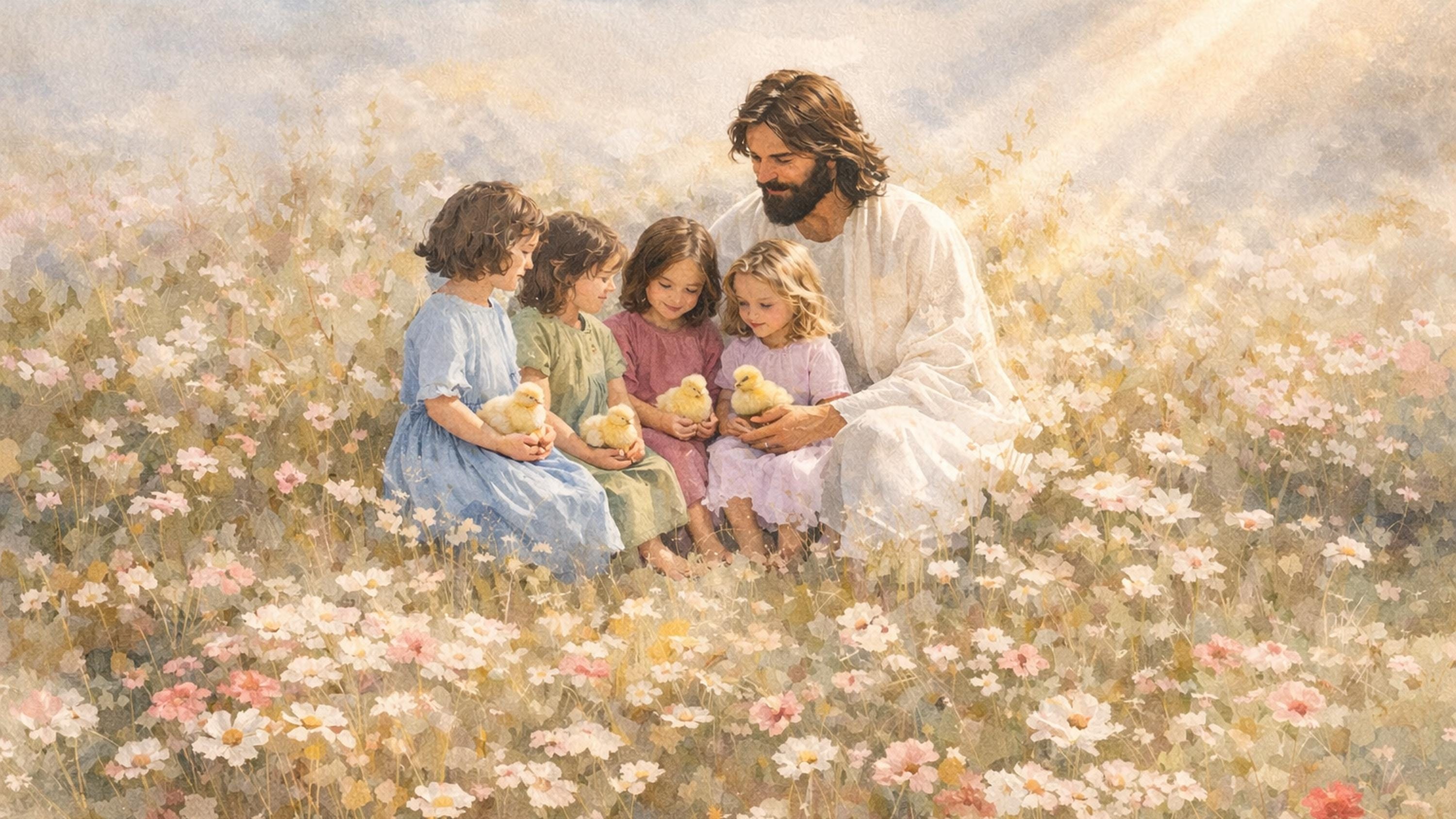 Jesuschildren TV Art 4K Screensaver, Jesus Easter With Children Digital ...