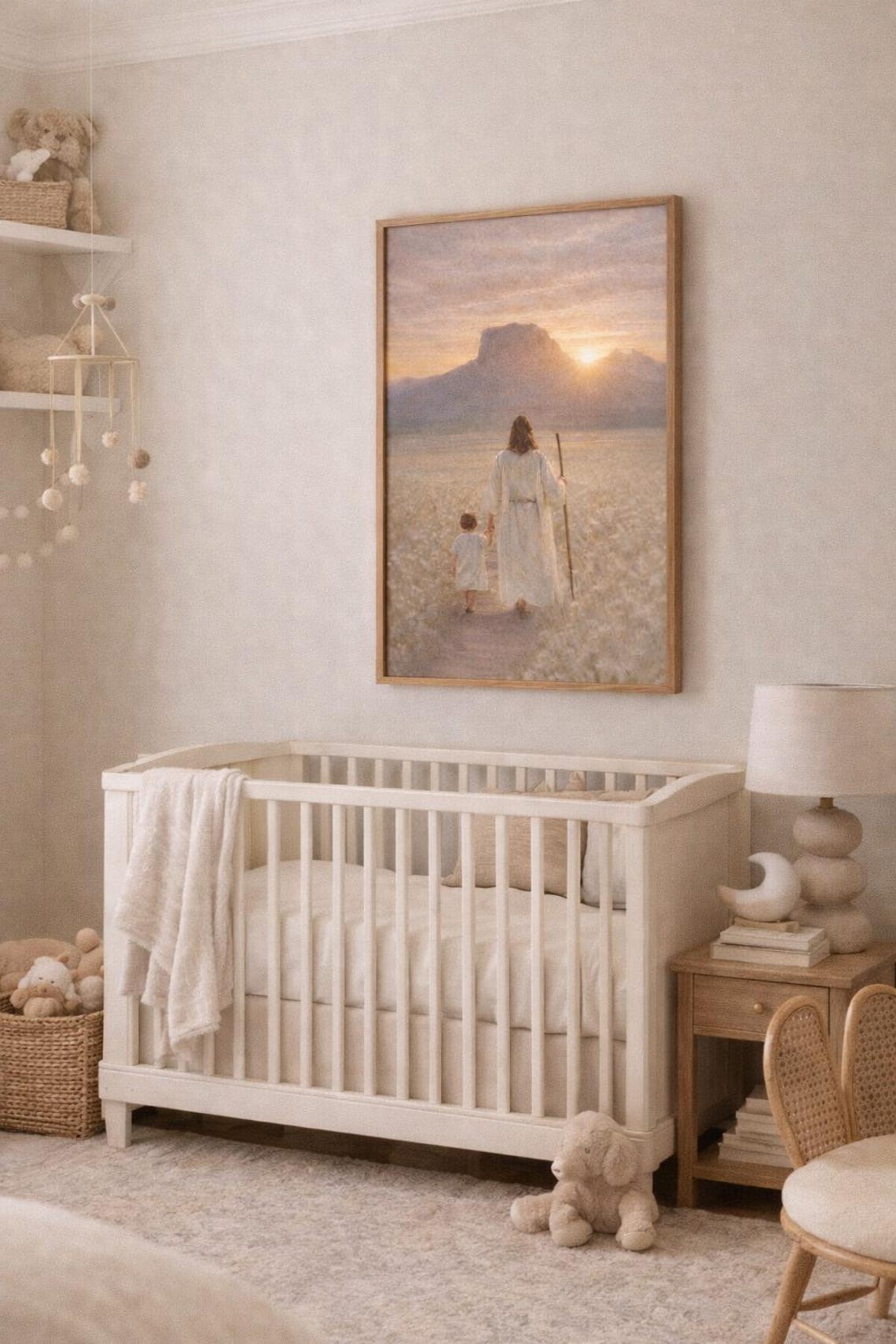 Jesus Walking With Child, Christian Digital Wall Art, Sunset Landscape ...