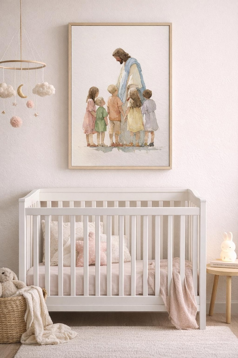 Jesus With Children Watercolor Print, Christian Nursery Wall Art, Jesus ...