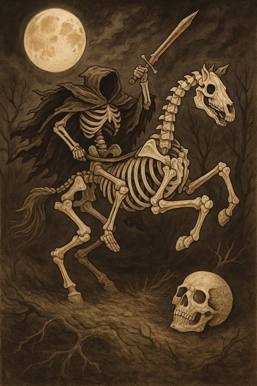 Skeleton Headless Horseman Art: Gothic Halloween PNG (digital Download ...