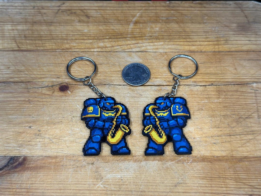 Space Marine Jazz Keychain – 50 Mm Pixel Art 3D Printed Blue Armor ...
