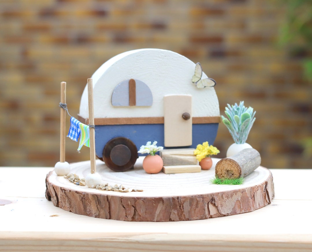 Miniature Wooden Caravan, Caravan Ornament, Camp Site Décor, Summer ...