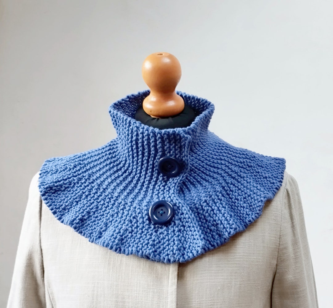Blue Knitted Collar, Blue Cowl, Blue Neck Warmer, Ruffle Edge Collar ...