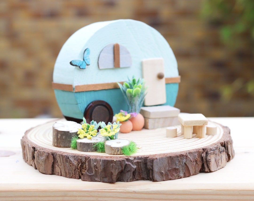 Miniature Wooden Caravan, Caravan Ornament, Camp Site Décor, Summer ...