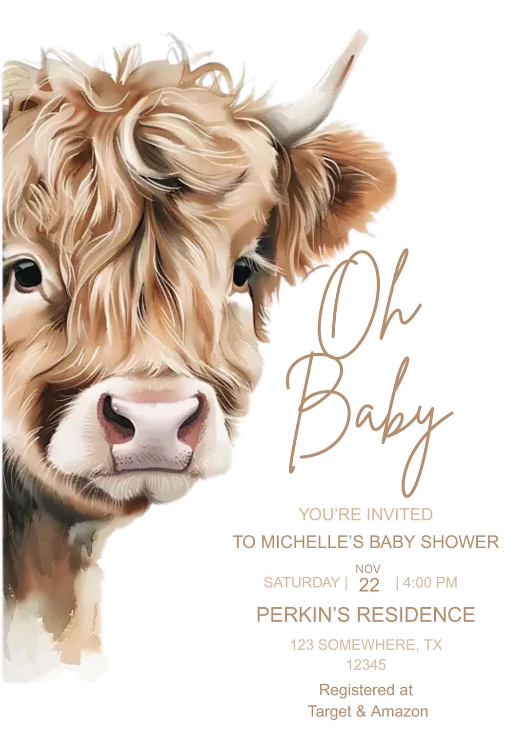 Oh Baby Highland Cow Baby Shower Invitation | Rustic Farm Theme ...