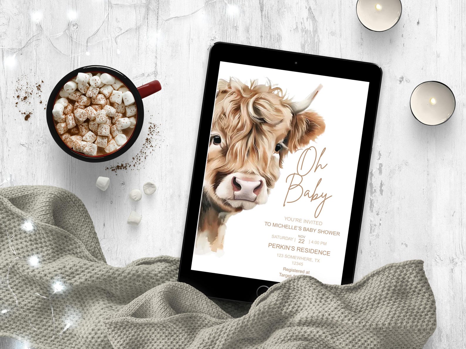 Oh Baby Highland Cow Baby Shower Invitation | Rustic Farm Theme ...