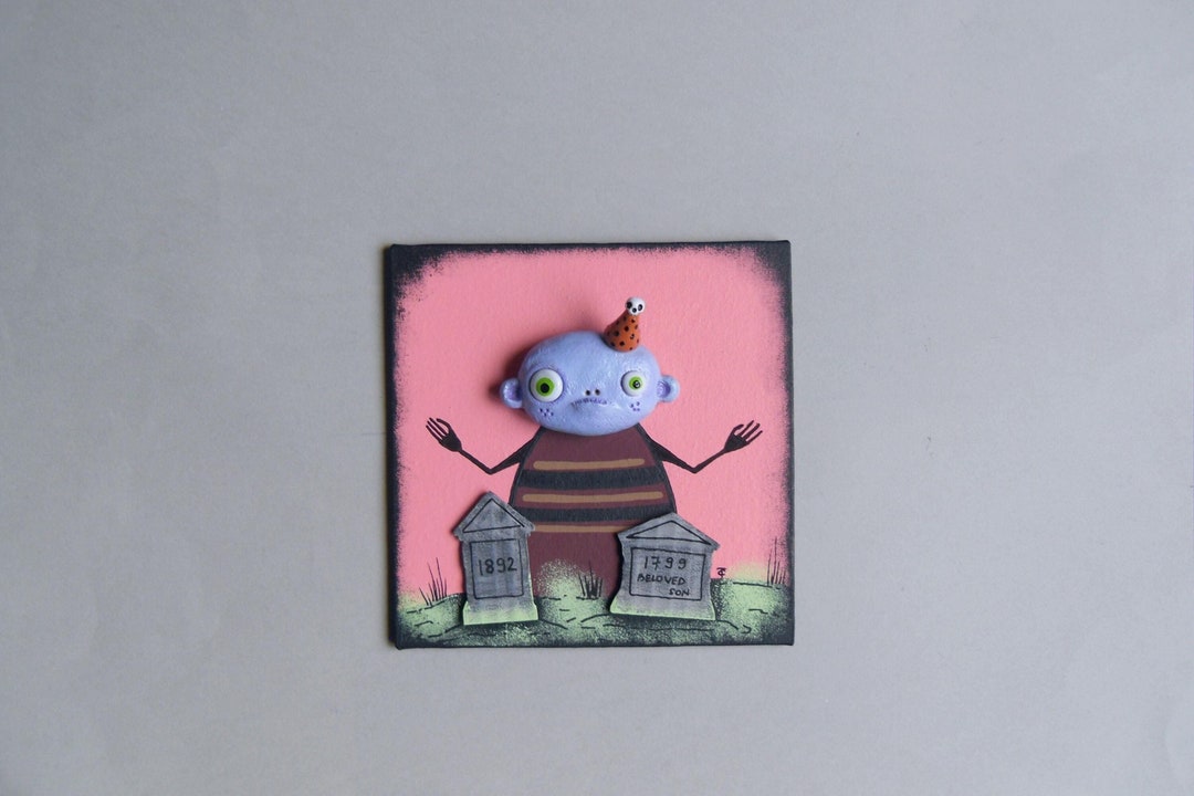 Creepy Cute Zombie Painting, Spooky Zombie, Cemetery Landscape, Spooky ...