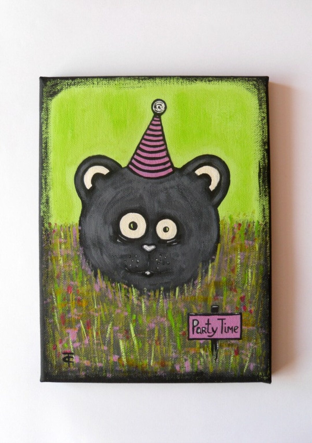 Original Acrylic Painting on Canvas - Black Cat Painting - Party Time ...