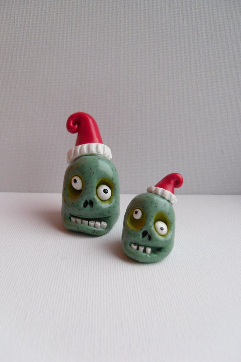 Polymer Clay Sculpture Zombie Heads in Santas Hats - Etsy