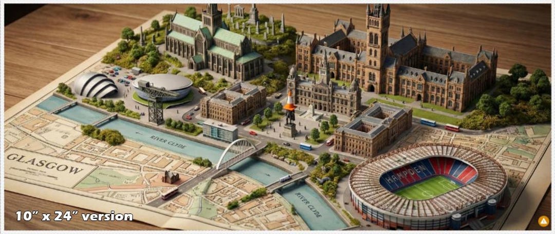 Glasgow Diorama Poster - Iconic City Illustration - Unique Scotland Art ...