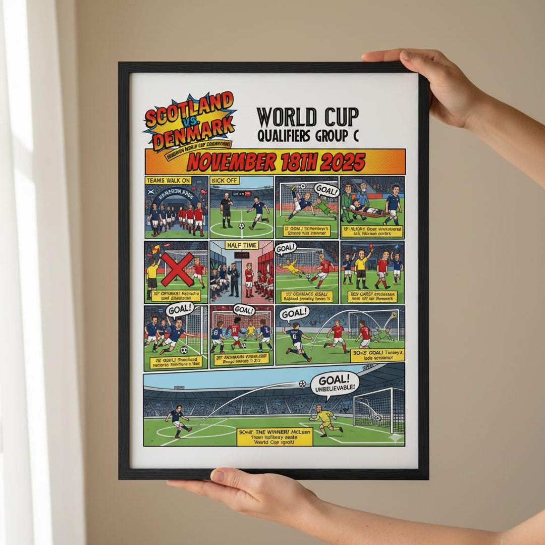 Scotland V Denmark Comic Strip Poster - Framed 30cm X 40cm - Classic ...
