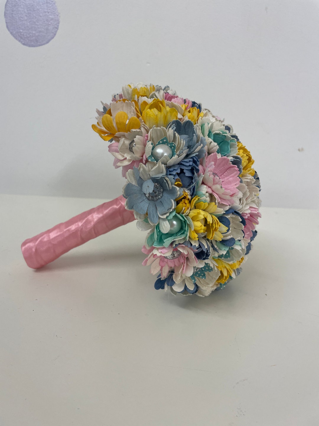 SALE Colourful Paper Flower and Button Wedding Bouquet Alternative ...
