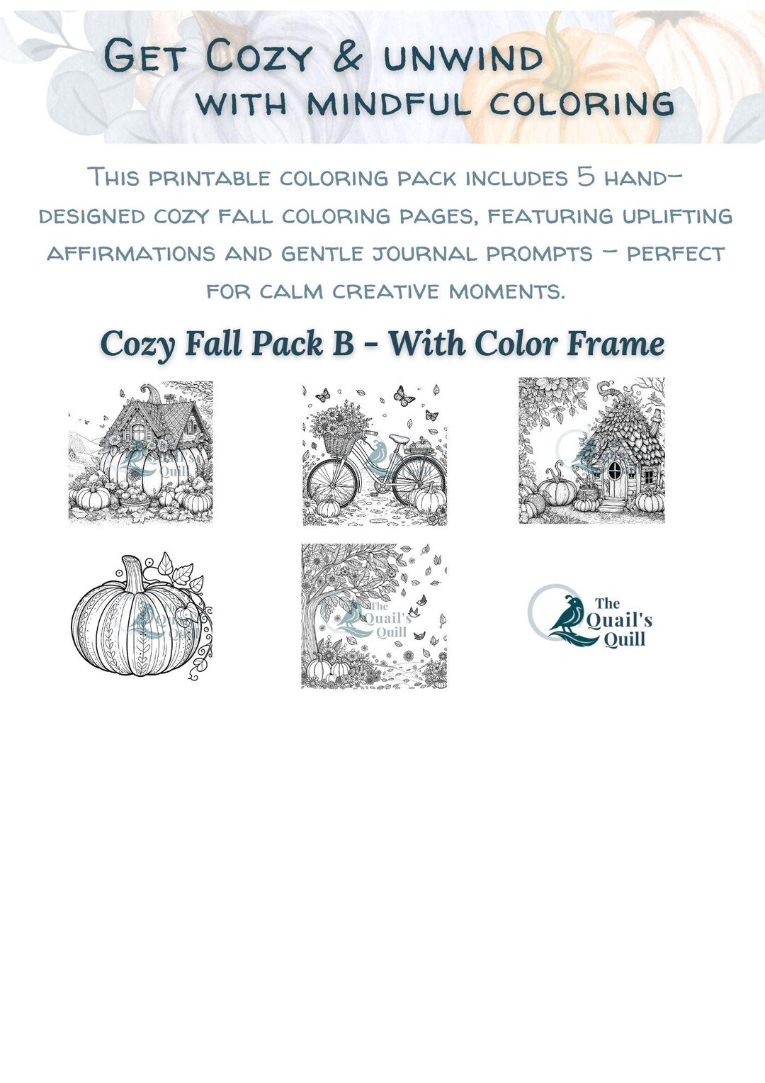 Cozy Fall Coloring Pages: Mindful Journal Prompts (PDF) - Etsy