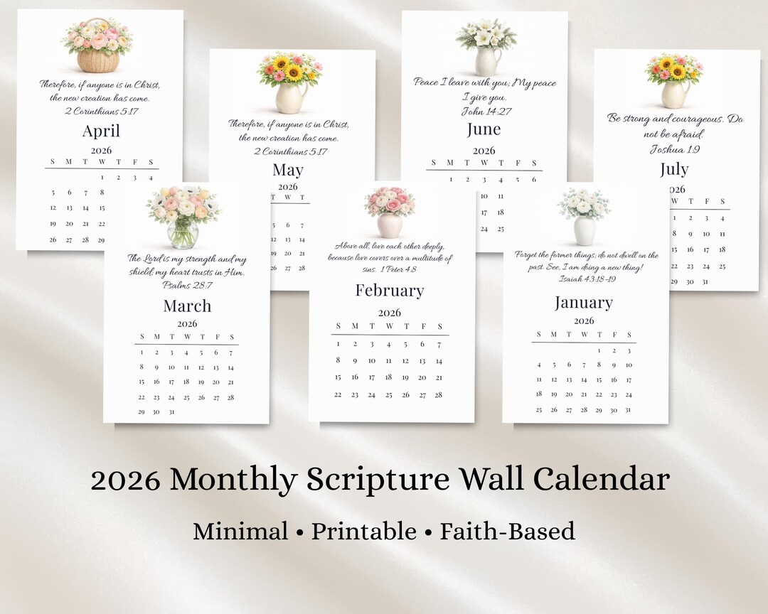 2026 Christian Wall & Desk Calendar Printable, Sizes 8.5 X11 and 4x6 ...