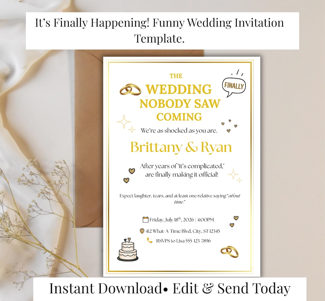 Funny Wedding Invitation Template | Editable Canva Invite | Elegant ...
