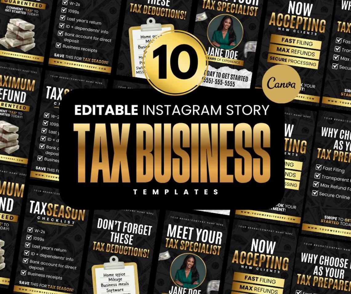 Tax Prep Instagram Story Templates, Editable Instagram Posts (canva) - Etsy