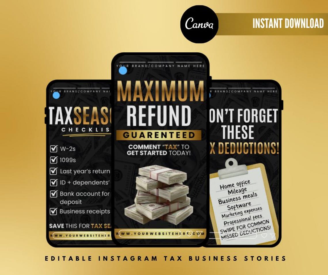 Tax Prep Instagram Story Templates, Editable Instagram Posts (canva) - Etsy