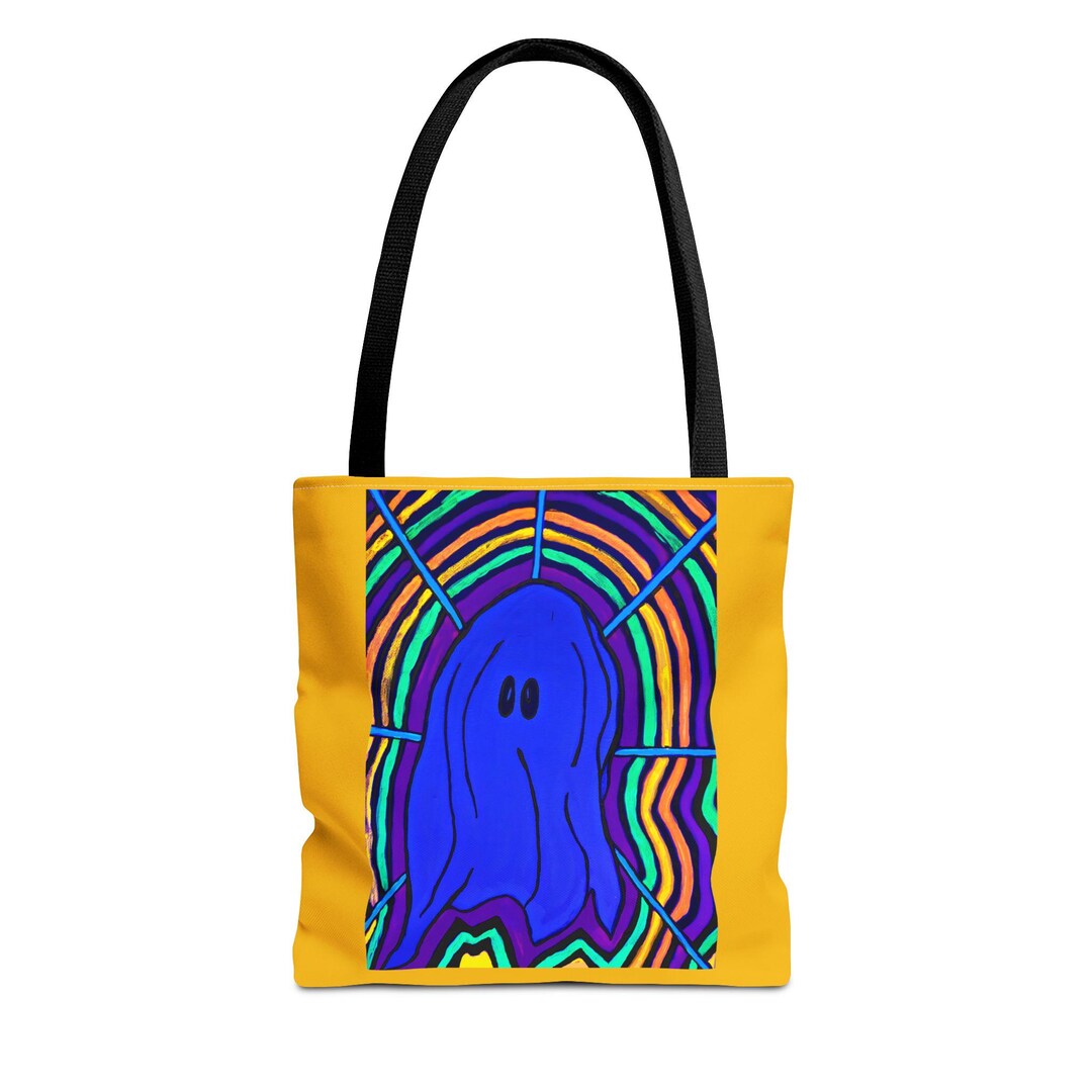 Yellow Background Neon Trippy Retro Ghost Vaporwave Abstract Art Tote ...