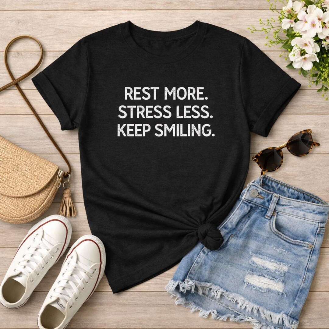 Rest More Stress Less Shirt - Mental Health Quote - Self Care Tee - Etsy