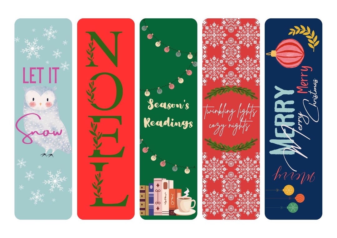 Printable Set of 5 Christmas Holiday Bookmarks, Gift - Etsy