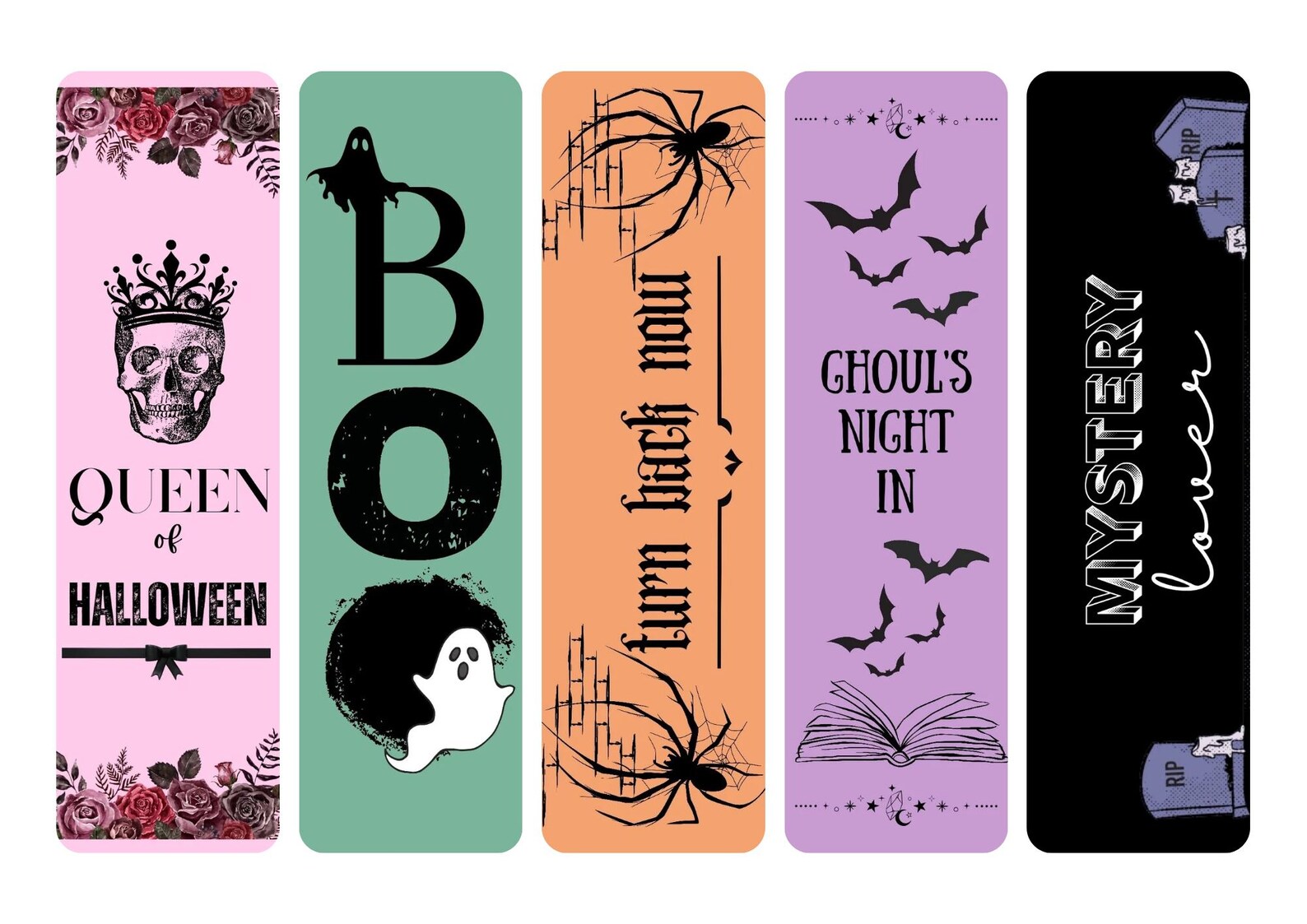 Printable Set of 5 Halloween Bookmarks for Book Lovers, Mystery and ...