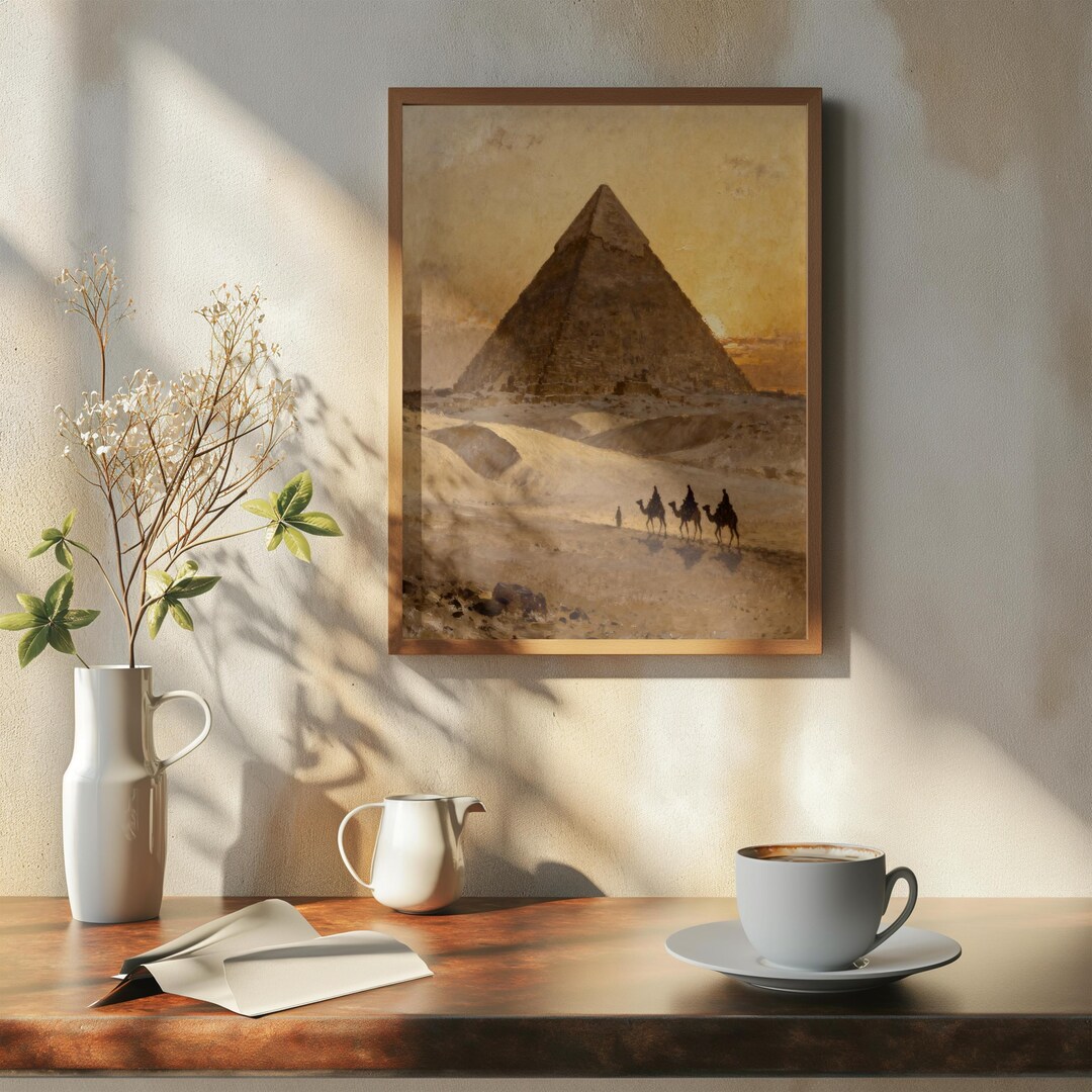 Egyptian Pyramid Vintage Travel Poster | Giza Sunset Art Print | Camel ...