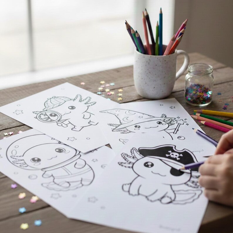 Axolotl Adventures Coloring Activity for Kids Astronaut Wizard Police ...