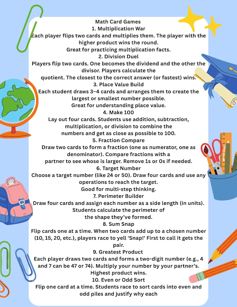 Math Card Games - Etsy