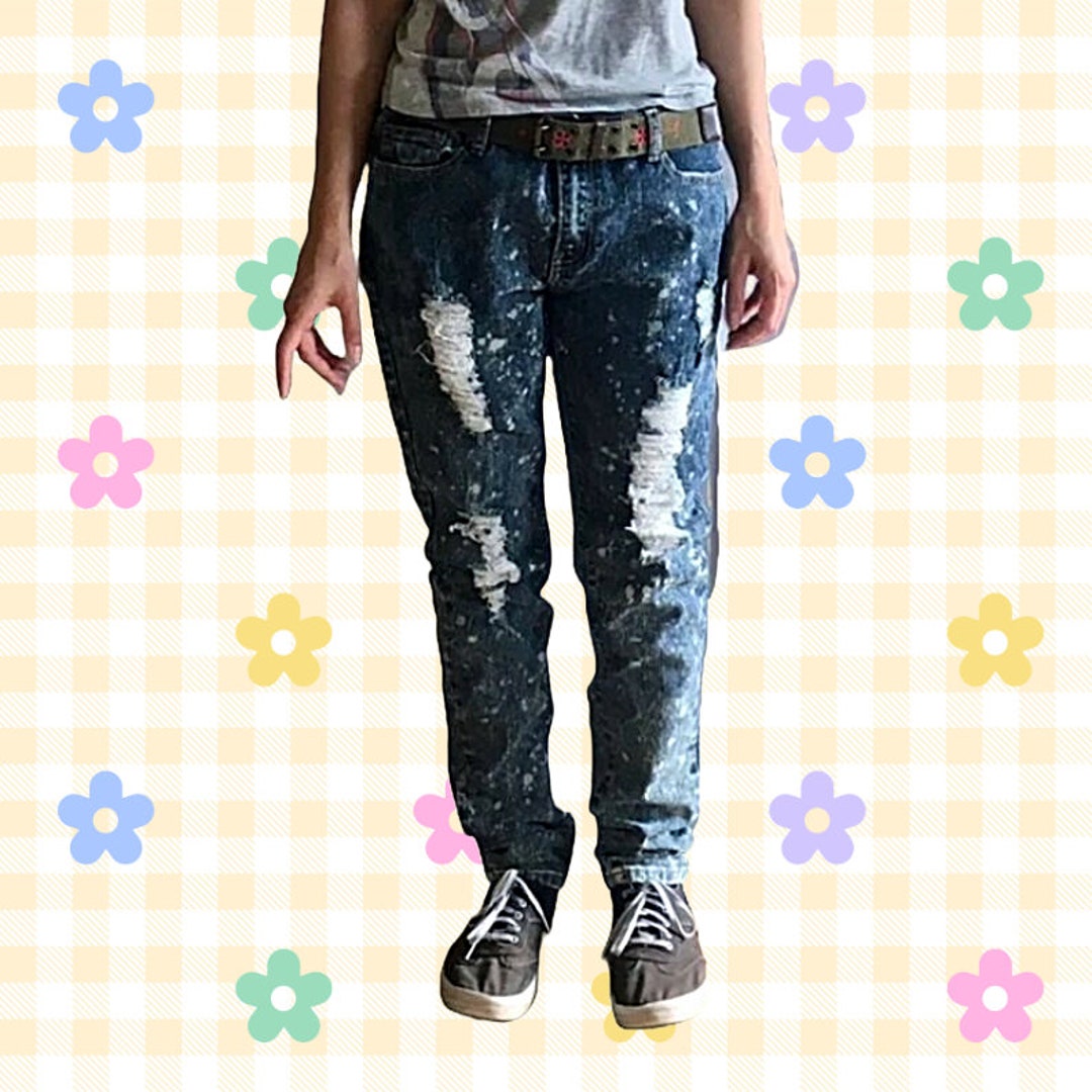 Vintage Tattered Acid Splatter Womens Jeans, Size 12 13, Mid Rise ...