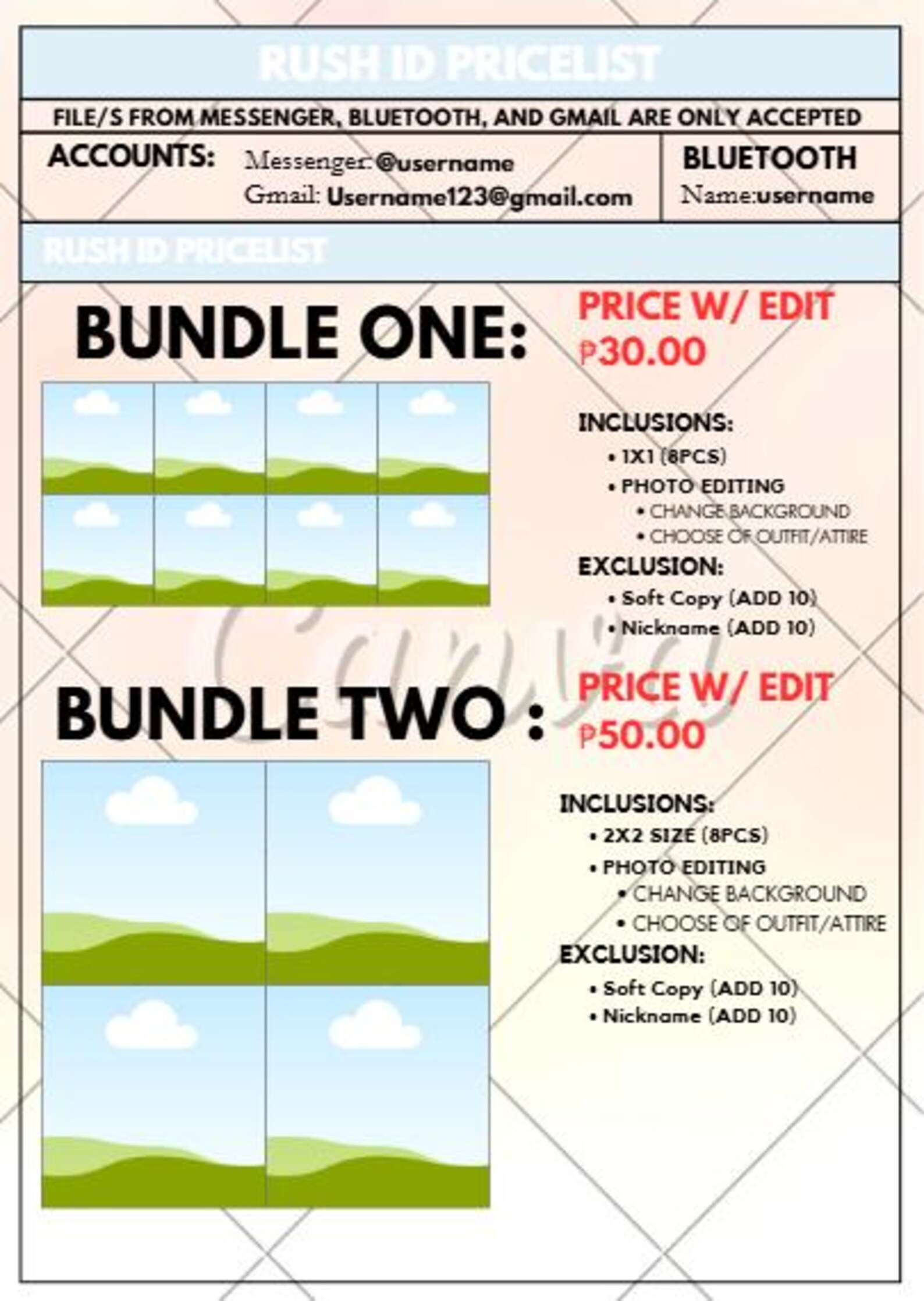 Editable and Printable Rush ID Template and Price Guide - Etsy