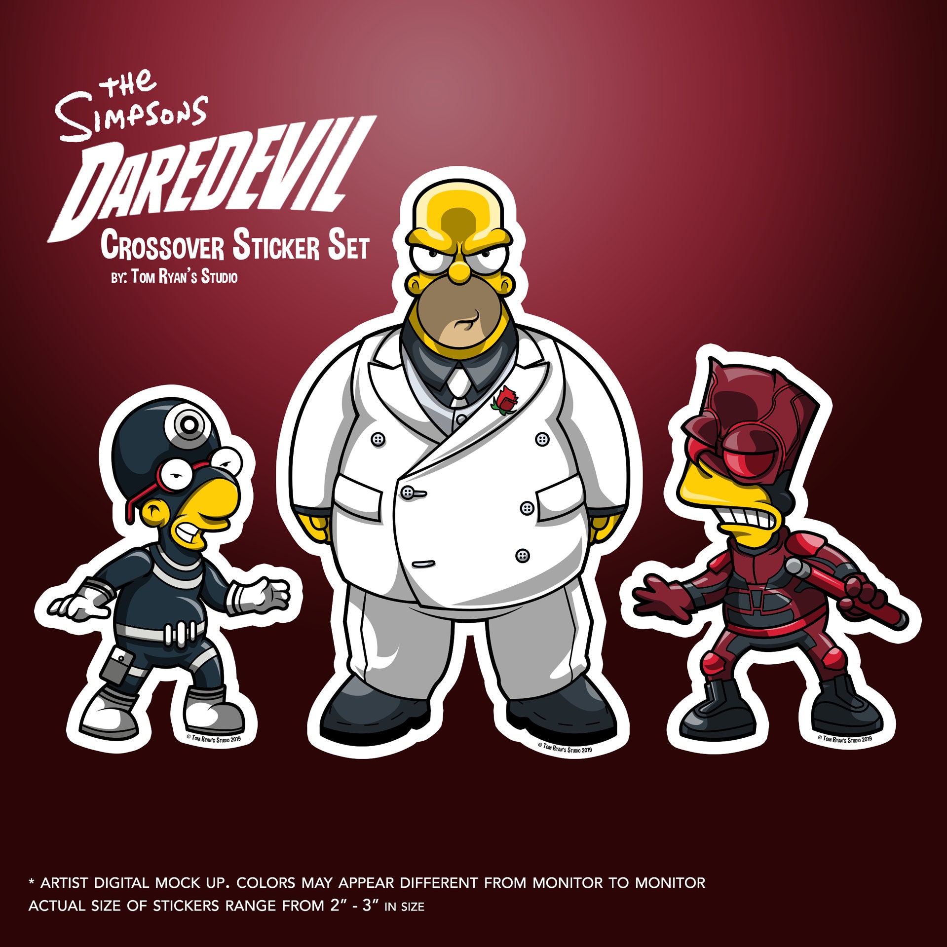 3 Sticker Set Simpsons / Daredevil Mash up Sticker Set Parody | Etsy