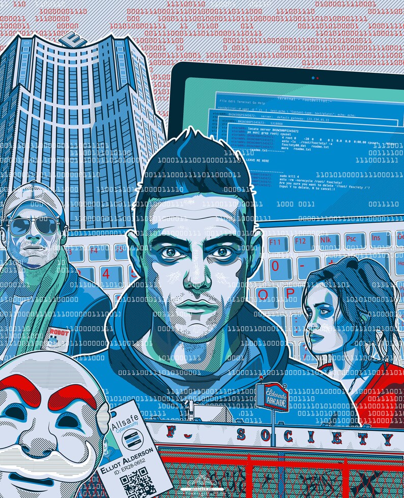 Mr Robot F Society Tv Poster Usa Network Ft Rami Etsy
