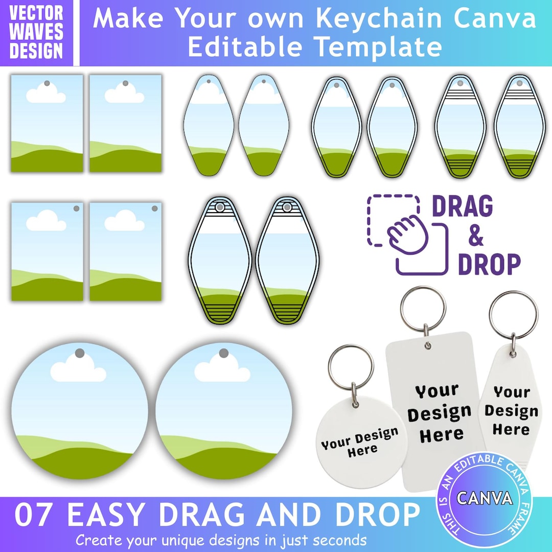 Keychain Canva Editable Template, Rectangle Keychain Sublimation, Motel ...
