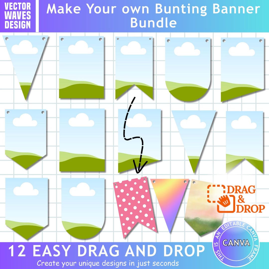 Bunting Banner Bundle Editable Canva Template, Flag Banners Canva ...