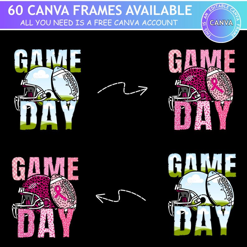 American Football Editable Canva Frames Bundle, Custom Football Player ...