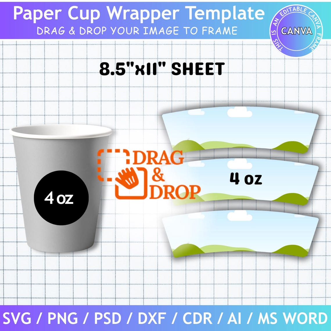 Paper Cup Wrapper Template Bundle, Paper Cup Blank Coffee Cup Wrapper ...