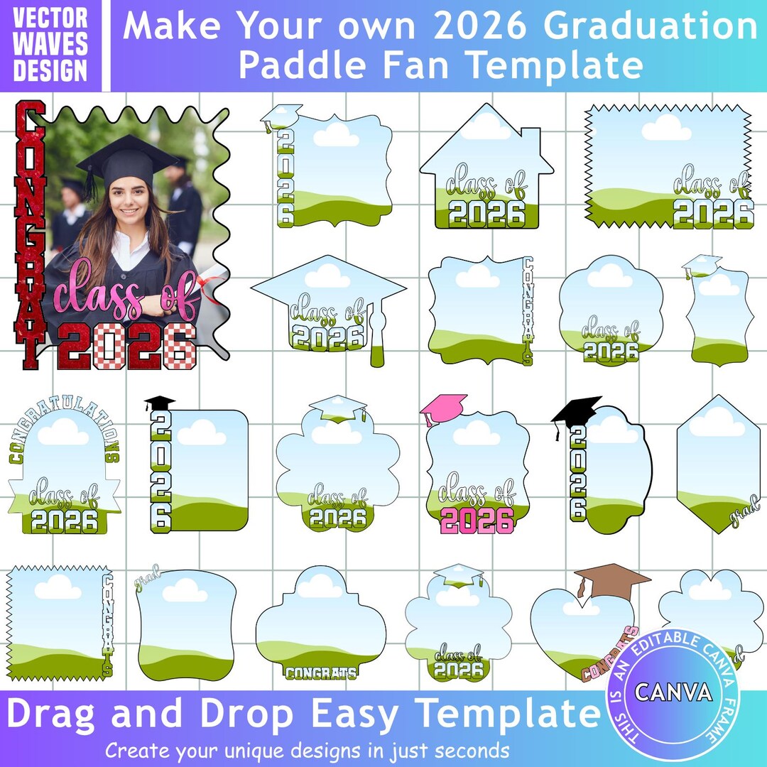 2026 Graduation Paddle Fan Template Bundle, 2026 Grad Fans Template ...