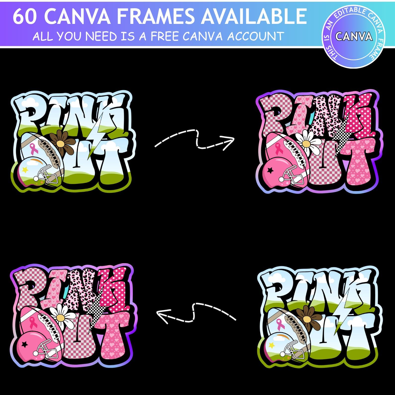 American Football Editable Canva Frames Bundle, Custom Football Player ...