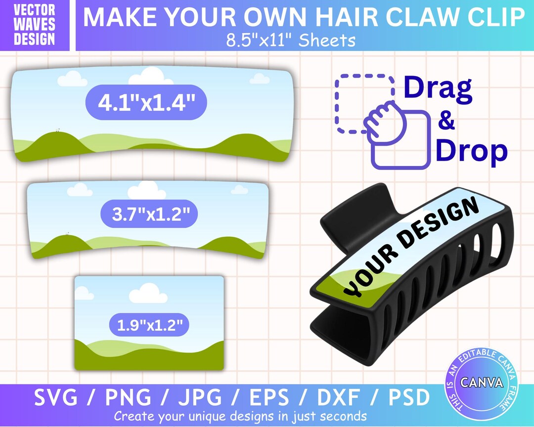 Hair Claw Clip Editable Canva Template, Printable Canva Frame, Drag ...