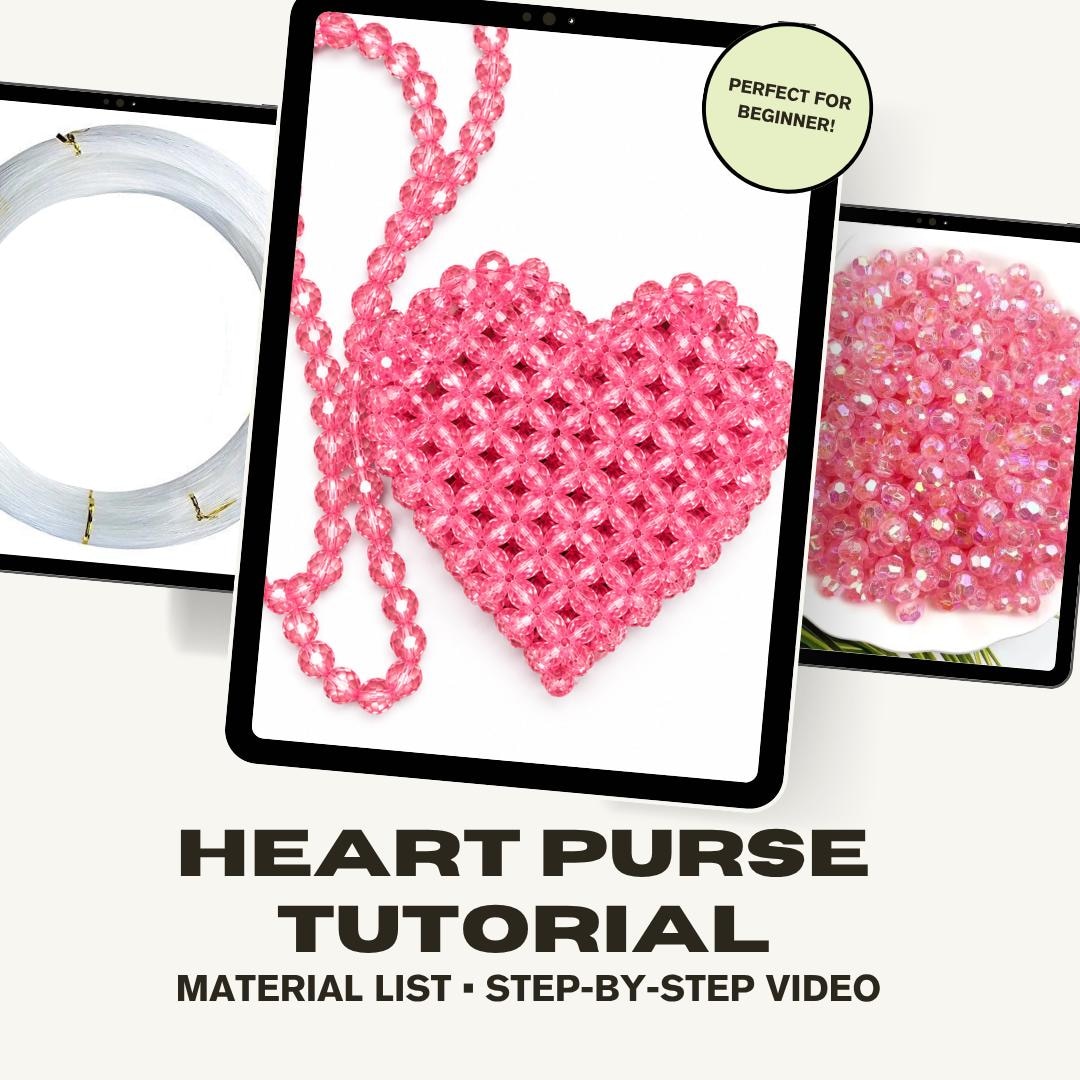Heart Beaded Bag Tutorial PDF + Video | Amor DIY Crystal Bead Purse ...