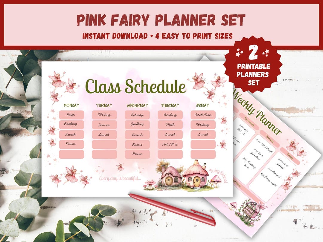 Class Schedule & Weekly Planner Printable for Kids | Pink Fairy Planner ...