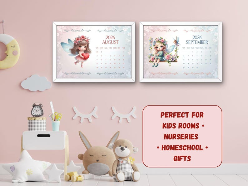 Kids Calendar 2026 Printable | Fairy Wall Calendar for Kids | Cute ...