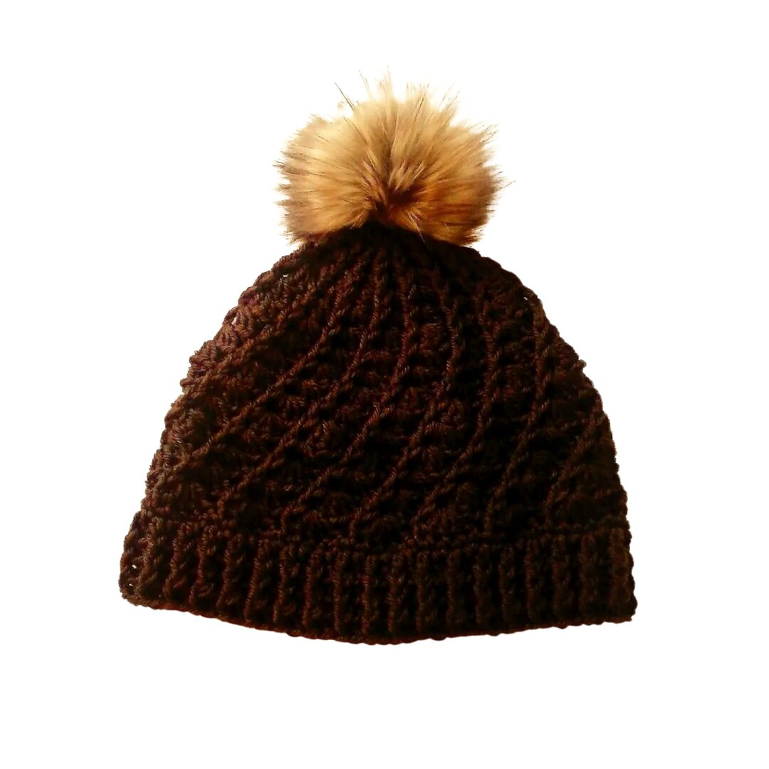 Soft Textured Spiral Fitted Beanie With Pom, Handmade Crochet Unisex ...
