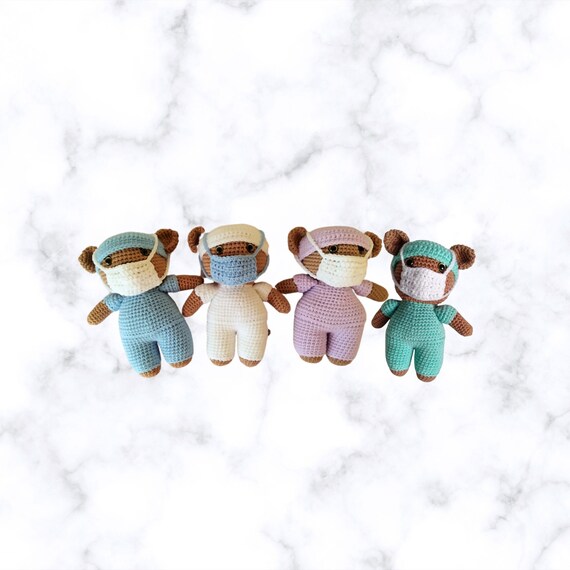 Healthcare Worker Bear in Scrubs Crochet Doll With Removable Cap and Face Mask Gift for Nurse Med Student Gift Teddy Bear Stuffed Animal Etsy UK