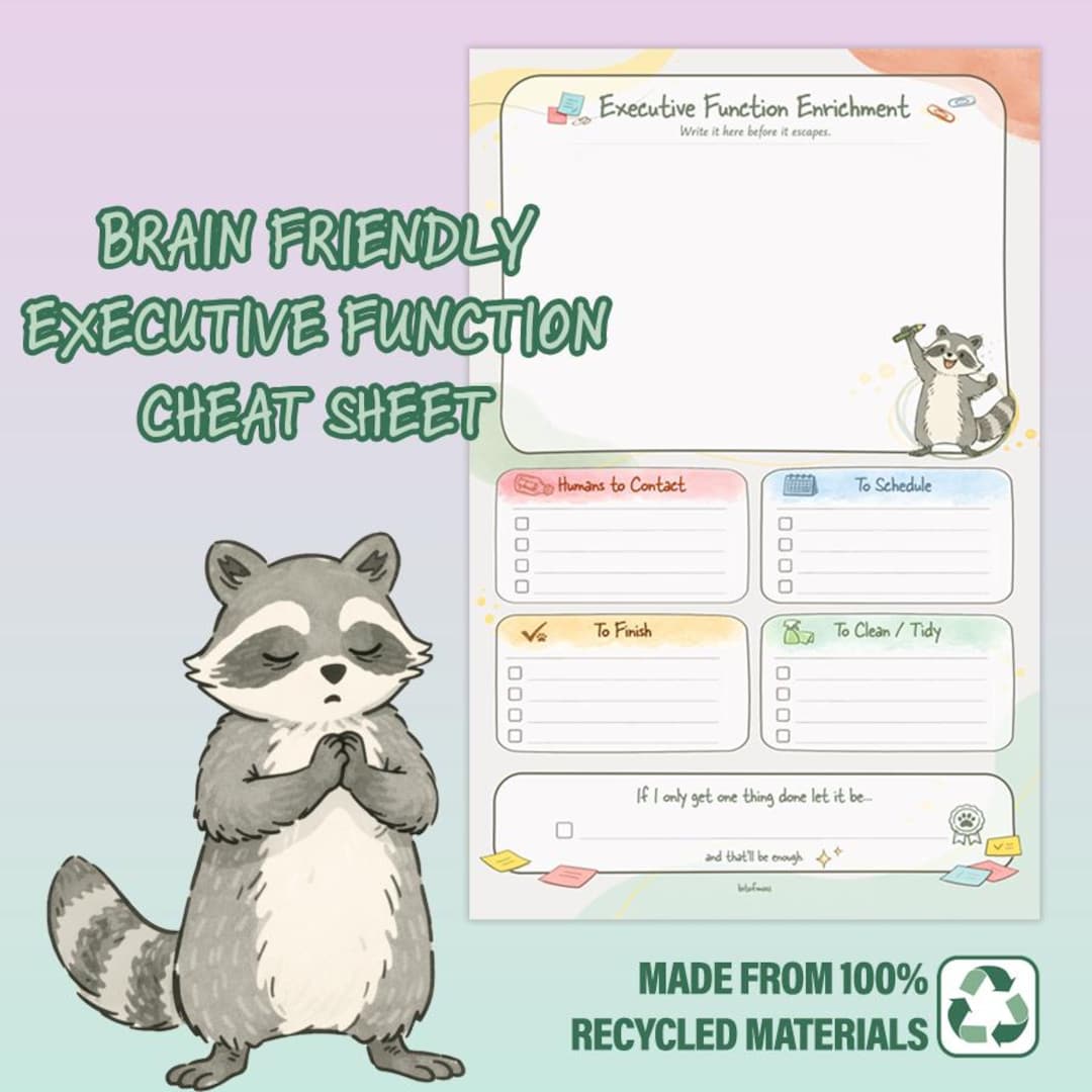 Executive Function Cheat Sheet Planner | ADHD Friendly Daily Notepad ...
