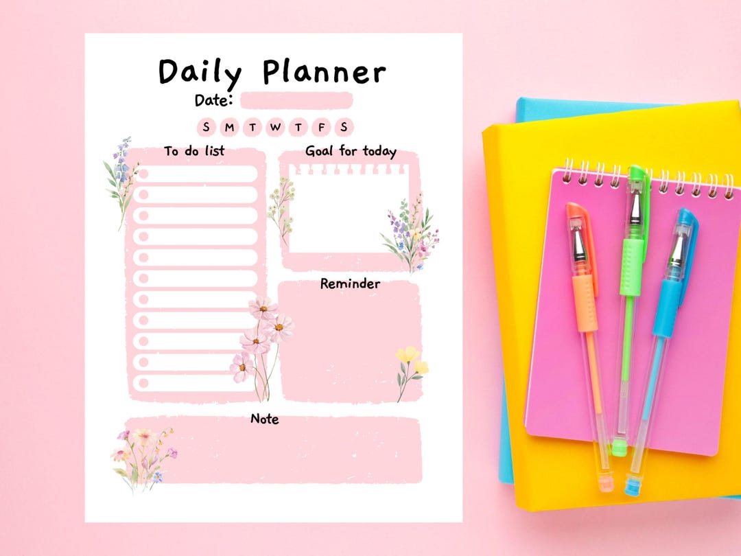 Cute Daily Planner Printable | Pink Floral To-do List | Aesthetic Daily ...