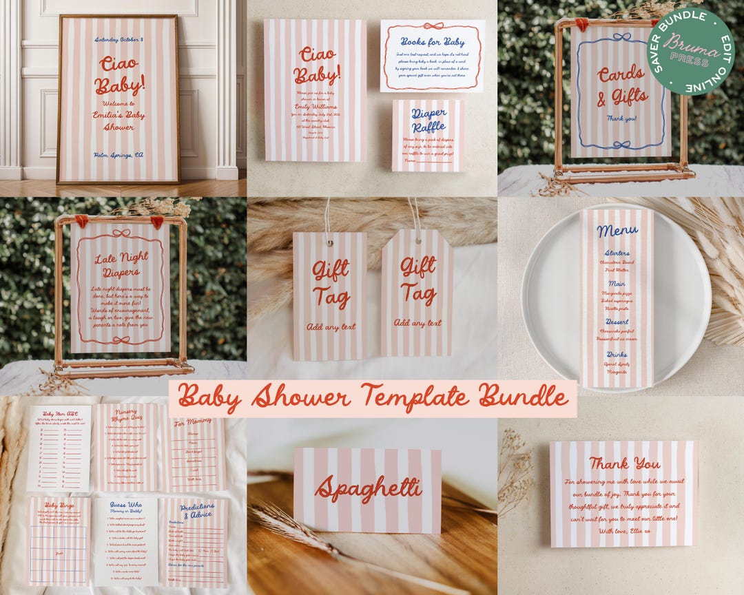 Ciao Baby Shower Games Bundle, Ciao Bambino Striped Italy Baby Shower ...